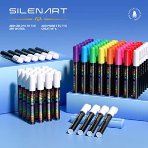 SILENART White Liquid Chalk Markers - Chalk Markers White - White Dry Erase Markers Pen - for Chalkboard Signs, Windows, Blackboard, Glass - 3-6mm Chisel Tip, 3mm Fine Tip