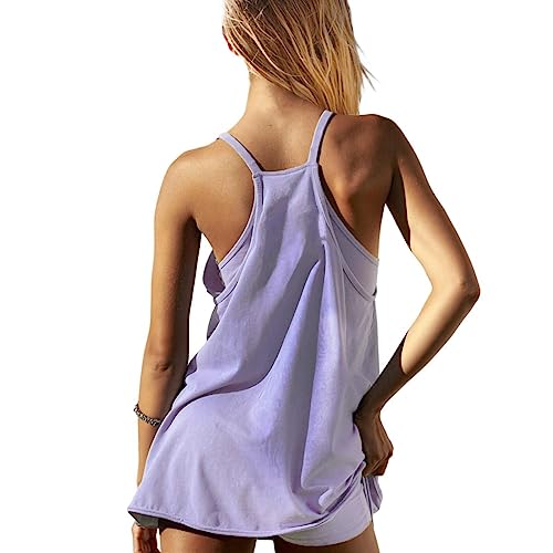 UNIANKIYA Womens Tennis Dress Workout Mini Dress with Built-in Romper Sleeveless Spaghetti Straps Athletic Golf Dress Purple