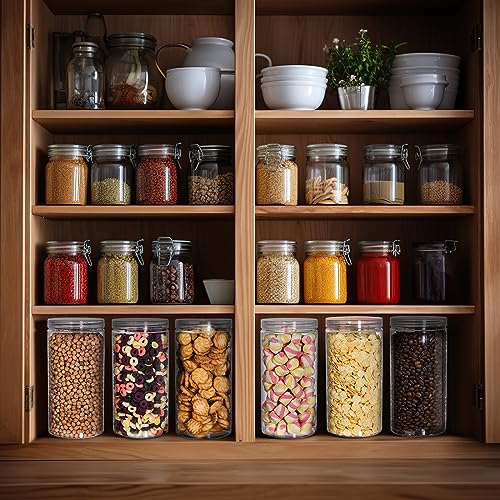 Pumtus 8 Pack Clear Plastic Jars, 46 OZ Empty Candy Storage Jars, Reusable PET Mason Jar with Screw on Lids, Large Round Dry Food Container for Household and Kitchen Organizing, Nuts, Noodles, Spices