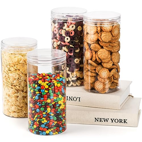 Pumtus 8 Pack Clear Plastic Jars, 46 OZ Empty Candy Storage Jars, Reusable PET Mason Jar with Screw on Lids, Large Round Dry Food Container for Household and Kitchen Organizing, Nuts, Noodles, Spices