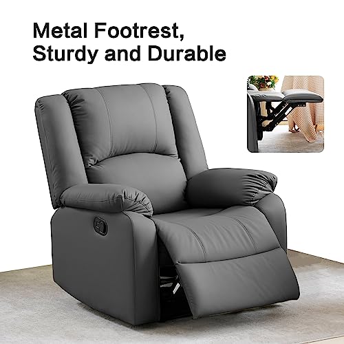 COOSLEEP Genuine Leather Recliner Chair with Overstuffed Arm and Back,Soft Living Room Chair Home Theater Lounge Seat,Manual Reclining Chairs for Adults (Dark Grey)