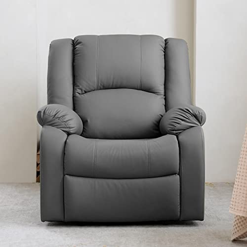 COOSLEEP Genuine Leather Recliner Chair with Overstuffed Arm and Back,Soft Living Room Chair Home Theater Lounge Seat,Manual Reclining Chairs for Adults (Dark Grey)