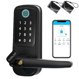 gudlaif smart door lock, 5-in-1 keyless entry door lock with touchscreen keypads, digital locks for front door, fingerprint, biometric, wireless, wifi, electric, fit for home, office, hotel (black)