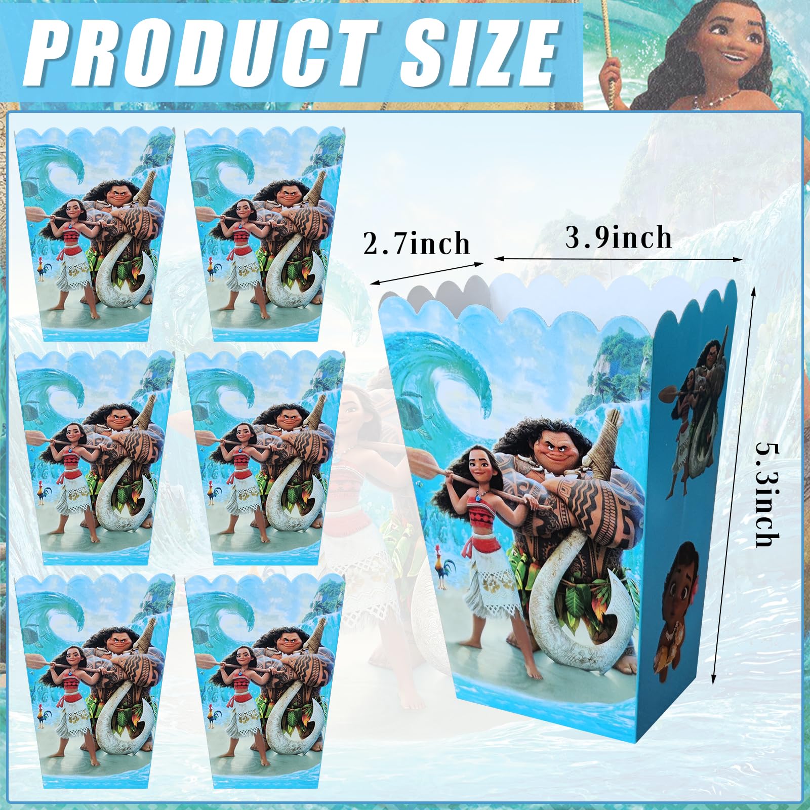 30 PCS Moana Party Popcorn Boxes, Moana Party Favor Boxes Candy Popcorn Boxes for Birthday Party Supplies