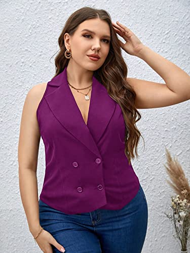 Floerns Women's Plus Size Lapel Collar Sleeveless Button Front Vest Blazer Purple 1XL