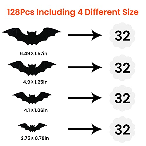 128PCS/4SIZE 3D Bats Sticker, Halloween Party Supplies Reusable Decorative Scary Wall Decal for Home Decor DIY Wall Decal.