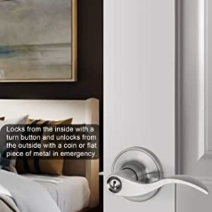 goldenwarm Privacy Lever Door Handle Silver, Nickel Interior Door Handle, Interior Door Levers Satin Nickel, Contemporary Nickel Bedroom Door Handles Bulk(6 Pack)