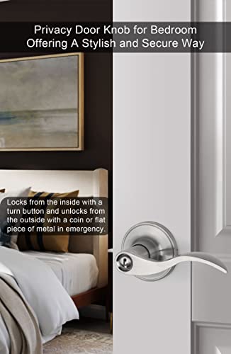 goldenwarm Privacy Lever Door Handle Silver, Nickel Interior Door Handle, Interior Door Levers Satin Nickel, Contemporary Nickel Bedroom Door Handles Bulk(6 Pack)