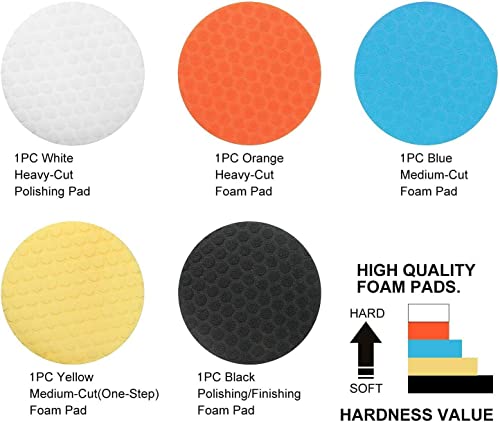 Otic Buffing Pads Set of 5Pcs - 6 inch Polisher for car Detailing Buffer - Buffing Compound Polishing Pads Kit Paint Correction Wax Pads