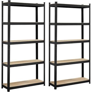 topeakmart 2pcs storage shelves 5 tier adjustable metal shelving unit utility shelves garage storage racks for warehouse garage pantry kitchen- black, 35.5 x 12 x 71 inch