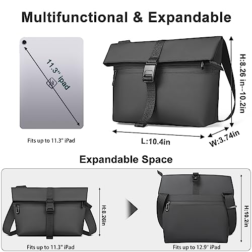 Waterproof Messenger Bag,12.9 Inch Shoulder Satchel Side Crossbody Bag for Men,Expandable Anti Theft Lightweight Durable Work Office Travel Casual College Crossbody Messenger Bags Gifts for Women Men