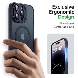 for iPhone 14 Pro Max Case with Sturdy Camera Stand [𝟐𝟎𝟐𝟑 𝑵𝑬𝑾], [Compatible with MagSafe] [Military Grade Protection] Shockproof Translucent Matte Magnetic Stylish Phone Case 6.7 inch, Black