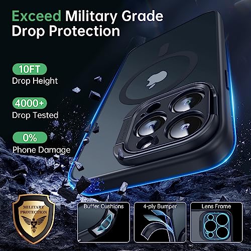 for iPhone 14 Pro Max Case with Sturdy Camera Stand [𝟐𝟎𝟐𝟑 𝑵𝑬𝑾], [Compatible with MagSafe] [Military Grade Protection] Shockproof Translucent Matte Magnetic Stylish Phone Case 6.7 inch, Black