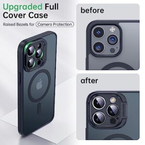 for iPhone 14 Pro Max Case with Sturdy Camera Stand [𝟐𝟎𝟐𝟑 𝑵𝑬𝑾], [Compatible with MagSafe] [Military Grade Protection] Shockproof Translucent Matte Magnetic Stylish Phone Case 6.7 inch, Black