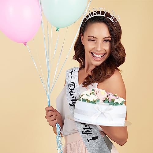 30th Birthday Sash & Rhinestone Dirty 30 Birthday Headband Kit- "Dirty thirty" Birthday Sash Happy 30th Birthday Decorations for Women 30th Birthday Gifts Party Decorations (Silver)