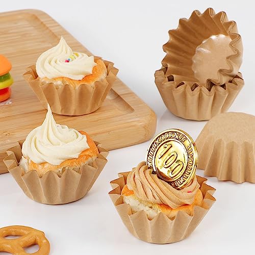 Caperci Grease-Resistant Natural Mini Cupcake Liners 200 Counts - Heavy Duty Paper Muffin Baking Cups, Odorless, No Muffin Pan Needed, Easily Peels (Natural)