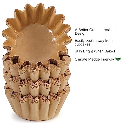 Caperci Grease-Resistant Natural Mini Cupcake Liners 200 Counts - Heavy Duty Paper Muffin Baking Cups, Odorless, No Muffin Pan Needed, Easily Peels (Natural)