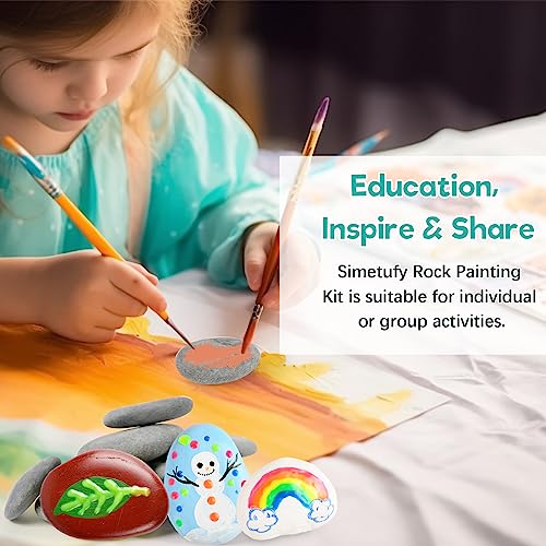 Simetufy 12 Rocks Painting Kit, Glow in The Dark Rocks to Paint, Arts and Crafts for Kids, Smooth Flat Rocks with Art Supplies, Creative Outdoors Activity Kit for Boys Girls, Ages 4-6, 6-8, 8-12+