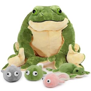 morismos giant frog stuffed animal, large green frog stuffed animal plush with 4 babies,22'' frog plush stuffed frog for kids, girls, boys on birthday, baby shower, christmas