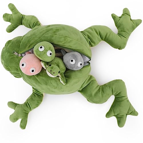 MorisMos Giant Frog Stuffed Animal, Large Green Frog Stuffed Animal Plush with 4 Babies,22'' Frog Plush Stuffed Frog for Kids, Girls, Boys on Birthday, Baby Shower, Christmas