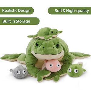 MorisMos Giant Frog Stuffed Animal, Large Green Frog Stuffed Animal Plush with 4 Babies,22'' Frog Plush Stuffed Frog for Kids, Girls, Boys on Birthday, Baby Shower, Christmas