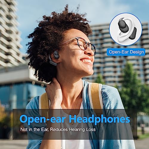 Dnniakm Open Ear Headphones, Wireless Earbuds Bluetooth 5.3 Headphones with ENC Call Noise Cancelling, Immersive Premium Sound Earphones Built-in 4 Mic, Waterproof Open Ear Earbuds with Earhooks