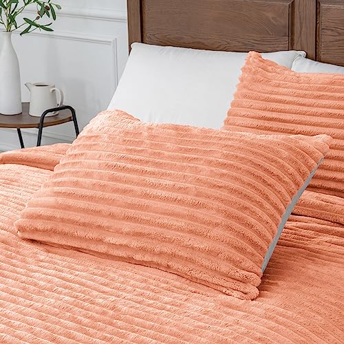 BEDELITE Fleece Queen Comforter Set -Super Soft & Warm Fluffy Coral Bedding, Luxury Fuzzy Heavy Bed Set for Winter with 2 Pillow Cases