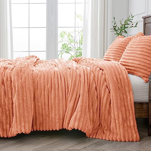 BEDELITE Fleece Queen Comforter Set -Super Soft & Warm Fluffy Coral Bedding, Luxury Fuzzy Heavy Bed Set for Winter with 2 Pillow Cases