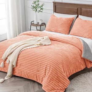 BEDELITE Fleece Queen Comforter Set -Super Soft & Warm Fluffy Coral Bedding, Luxury Fuzzy Heavy Bed Set for Winter with 2 Pillow Cases