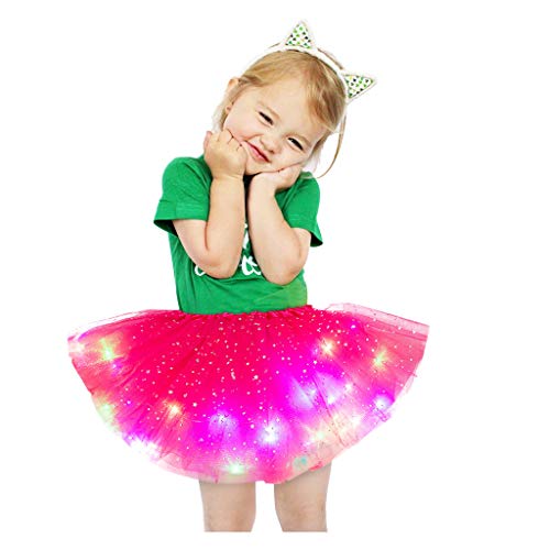 Ikevan Athletic Short Pants for Unisex Baby Kids Girls Baby Sequin Tutu Dress LED Light Up Dress Ballet (Hot Pink, One Size)