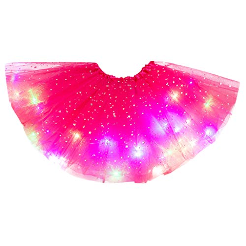 Ikevan Athletic Short Pants for Unisex Baby Kids Girls Baby Sequin Tutu Dress LED Light Up Dress Ballet (Hot Pink, One Size)