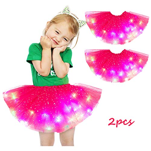 Ikevan Athletic Short Pants for Unisex Baby Kids Girls Baby Sequin Tutu Dress LED Light Up Dress Ballet (Hot Pink, One Size)