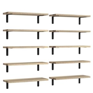 dollfio floating shelves, 10 sets wall shelves, wooden floating shelves for wall décor, wall mounted floating shelf for bathroom storage, floating book shelves for wall, bedroom, living room – brown