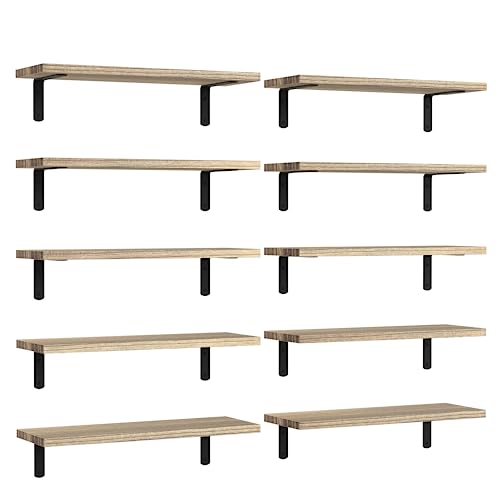 DOLLFIO Floating Shelves, 10 Sets Wall Shelves, Wooden Floating Shelves for Wall Décor, Wall Mounted Floating Shelf for Bathroom Storage, Floating Book Shelves for Wall, Bedroom, Living Room – Brown