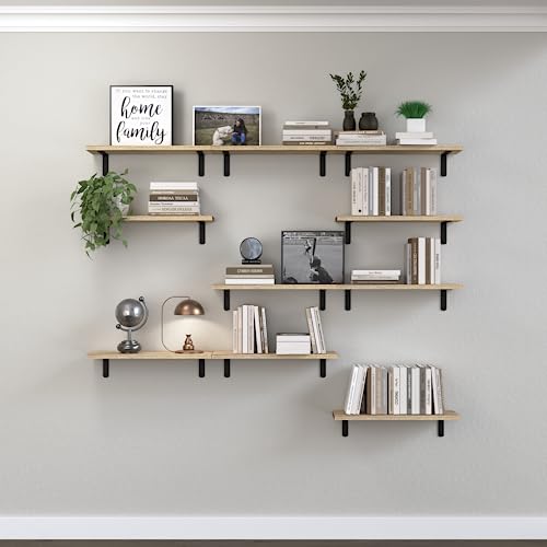 DOLLFIO Floating Shelves, 10 Sets Wall Shelves, Wooden Floating Shelves for Wall Décor, Wall Mounted Floating Shelf for Bathroom Storage, Floating Book Shelves for Wall, Bedroom, Living Room – Brown