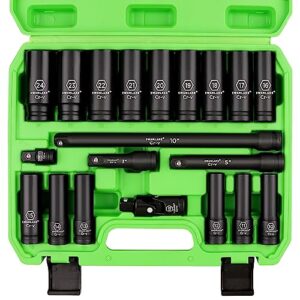 swanlake 1/2" impact socket set, 20-piece 6 point impact set,metric (10mm - 24mm) standard impact socket set, cr-v, deep socket set 1/2 drive