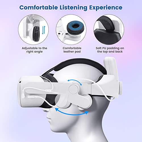 Lampelc Head Strap with 8000mah Battery Pack and Headphone for Oculus/Meta Quest 2, Comfort Audio Elite Strap VR Headstrap Replacement Accessories for Enhanced Sound Effects, Playtime