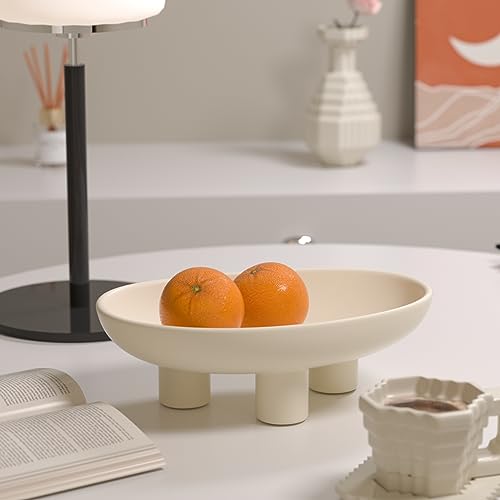 Relexome Fruit Bowl Three-Legs Ceramic Fruit Bowl Fruit Basket For Kitchen Counter Candy Bowl Decorative Pedestal Key Bowl For Table, 10 Inch Oval