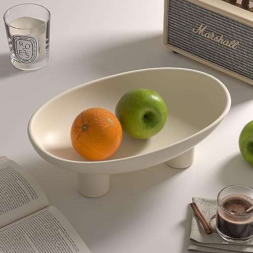 Relexome Fruit Bowl Three-Legs Ceramic Fruit Bowl Fruit Basket For Kitchen Counter Candy Bowl Decorative Pedestal Key Bowl For Table, 10 Inch Oval