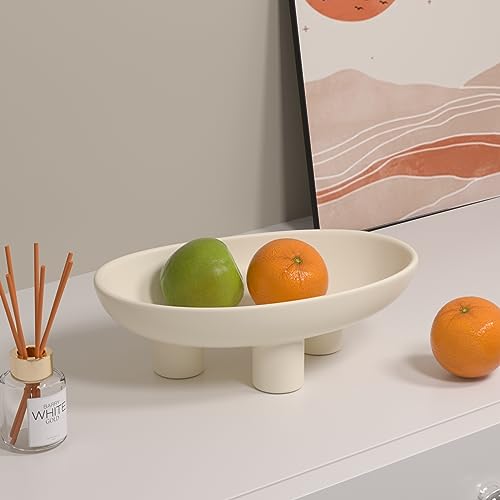 Relexome Fruit Bowl Three-Legs Ceramic Fruit Bowl Fruit Basket For Kitchen Counter Candy Bowl Decorative Pedestal Key Bowl For Table, 10 Inch Oval