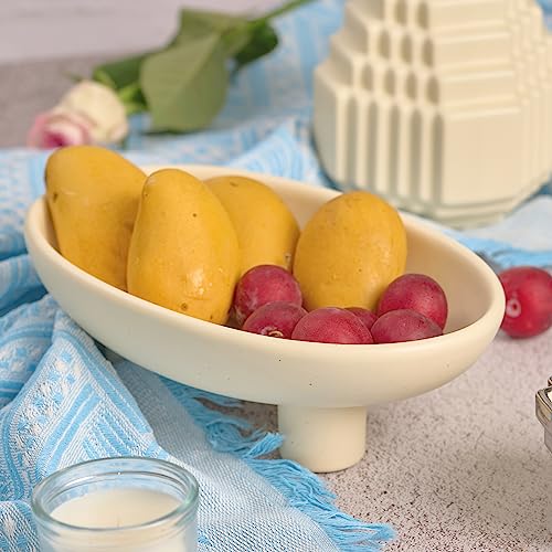 Relexome Fruit Bowl Three-Legs Ceramic Fruit Bowl Fruit Basket For Kitchen Counter Candy Bowl Decorative Pedestal Key Bowl For Table, 10 Inch Oval