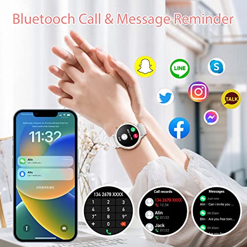 Getfitsoo Round Smart Watches for Women, Bluetooth Waterproof Smartwatch Call Receive/Dial for Android iOS Phones, 1.32" Touch Screen Fitness Tracker Watch with Sleep/Heart Rate/Blood Oxygen Monitor