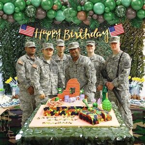 Keleno 133PCS Army Birthday Party Decorations Military Camo Party Supplies Camouflage Netting Balloon Arch Garland Kit Backdrop Tablecloth Flag Banner Hunting Soldier Birthday Decor for Boy Adult Men