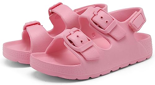 INMINPIN Toddler Boys Girls Buckle Sandals Comfort Open Toe Sandal with Adjustable Back Strap, Pink, 5 Toddler