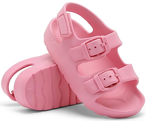 INMINPIN Toddler Boys Girls Buckle Sandals Comfort Open Toe Sandal with Adjustable Back Strap, Pink, 5 Toddler