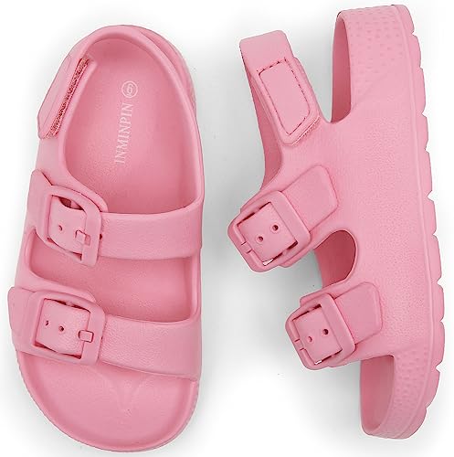 INMINPIN Toddler Boys Girls Buckle Sandals Comfort Open Toe Sandal with Adjustable Back Strap, Pink, 5 Toddler