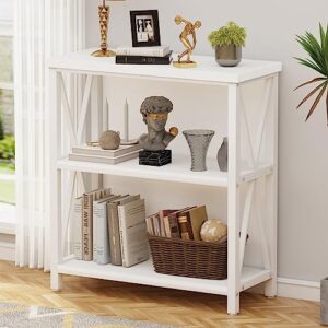 FATORRI Small Bookcase, Bookshelf for Small Space, Short Rustic Bookshelf, Wood and Metal Book Case and Book Shelf (White Oak)