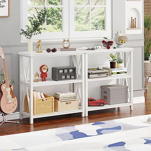 FATORRI Small Bookcase, Bookshelf for Small Space, Short Rustic Bookshelf, Wood and Metal Book Case and Book Shelf (White Oak)