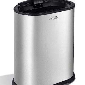 IRISVO Bathroom Trash Can with Press Top Lid, 2.1 Gallon Small Slim Trash Can, Stainless Steel Narrow Garbage Can Wastebasket Trash Can,Removable Liner Bucket Trash Bin for Bathroom,Bedroom(Silver)