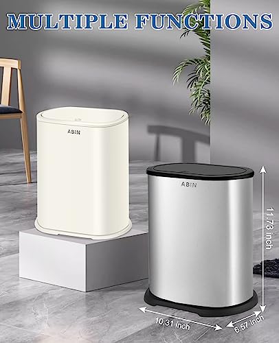 IRISVO Bathroom Trash Can with Press Top Lid, 2.1 Gallon Small Slim Trash Can, Stainless Steel Narrow Garbage Can Wastebasket Trash Can,Removable Liner Bucket Trash Bin for Bathroom,Bedroom(Silver)